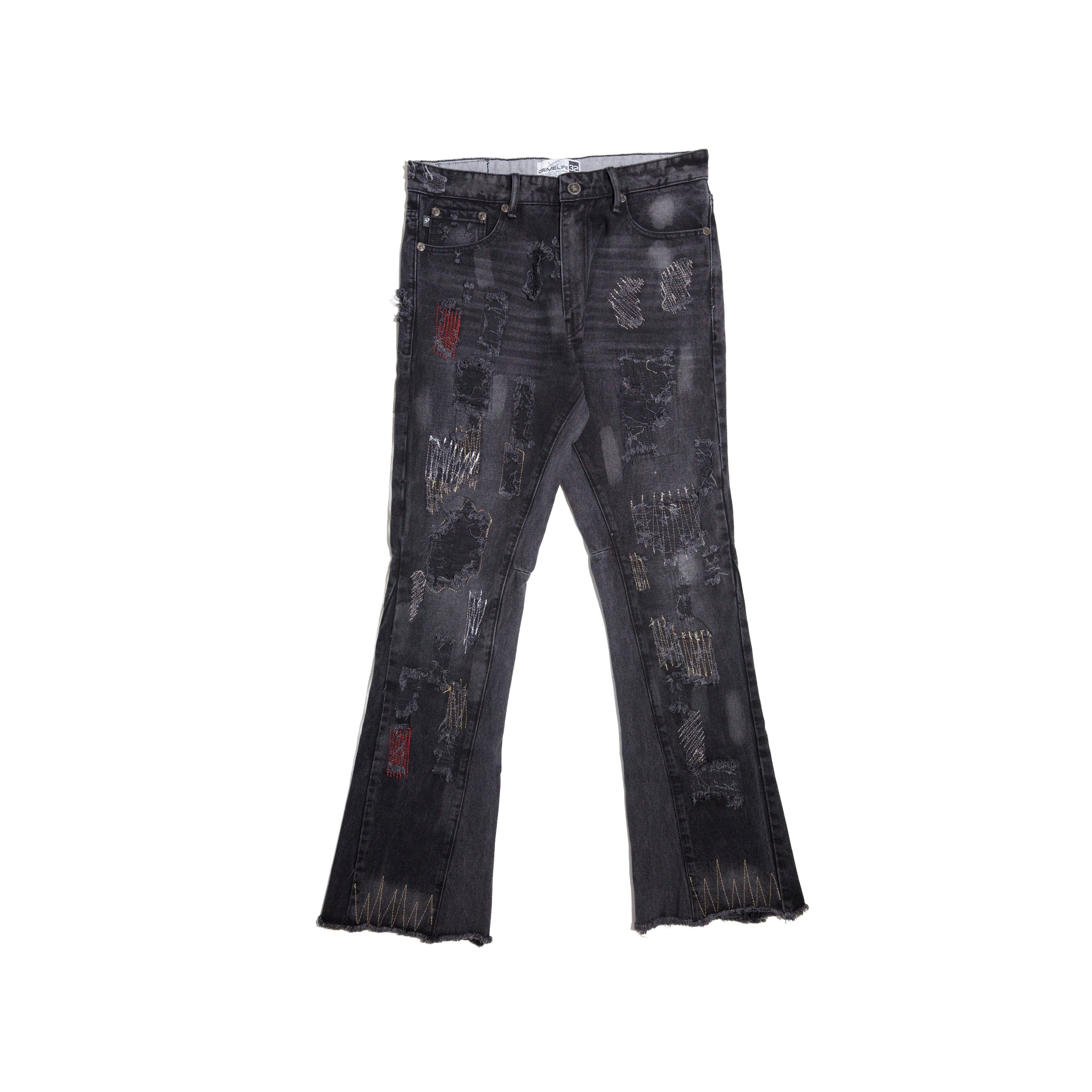 MIDNIGHT DESTROYED FLARED JEANS – CRIMELIFE